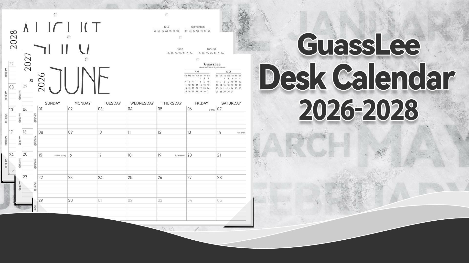 GuassLee 36 Month Desk Calendar 2026, from January. 2026 to December ...