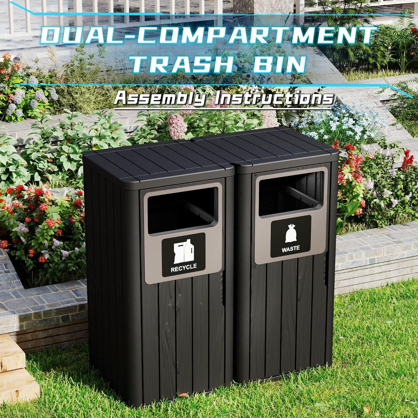 Outdoor Single Barrel Trash Can,Waterproof Resin Garbage Can with ...