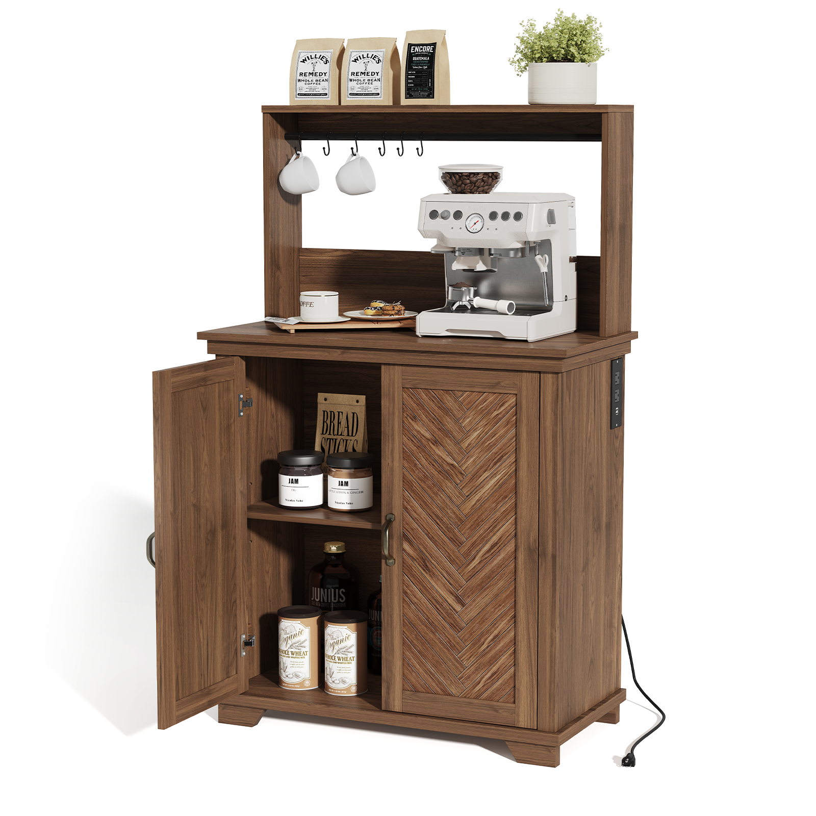 JOINICE, Farmhouse Coffee Bar Cabinet, 50 inches, with Power Outlet ...