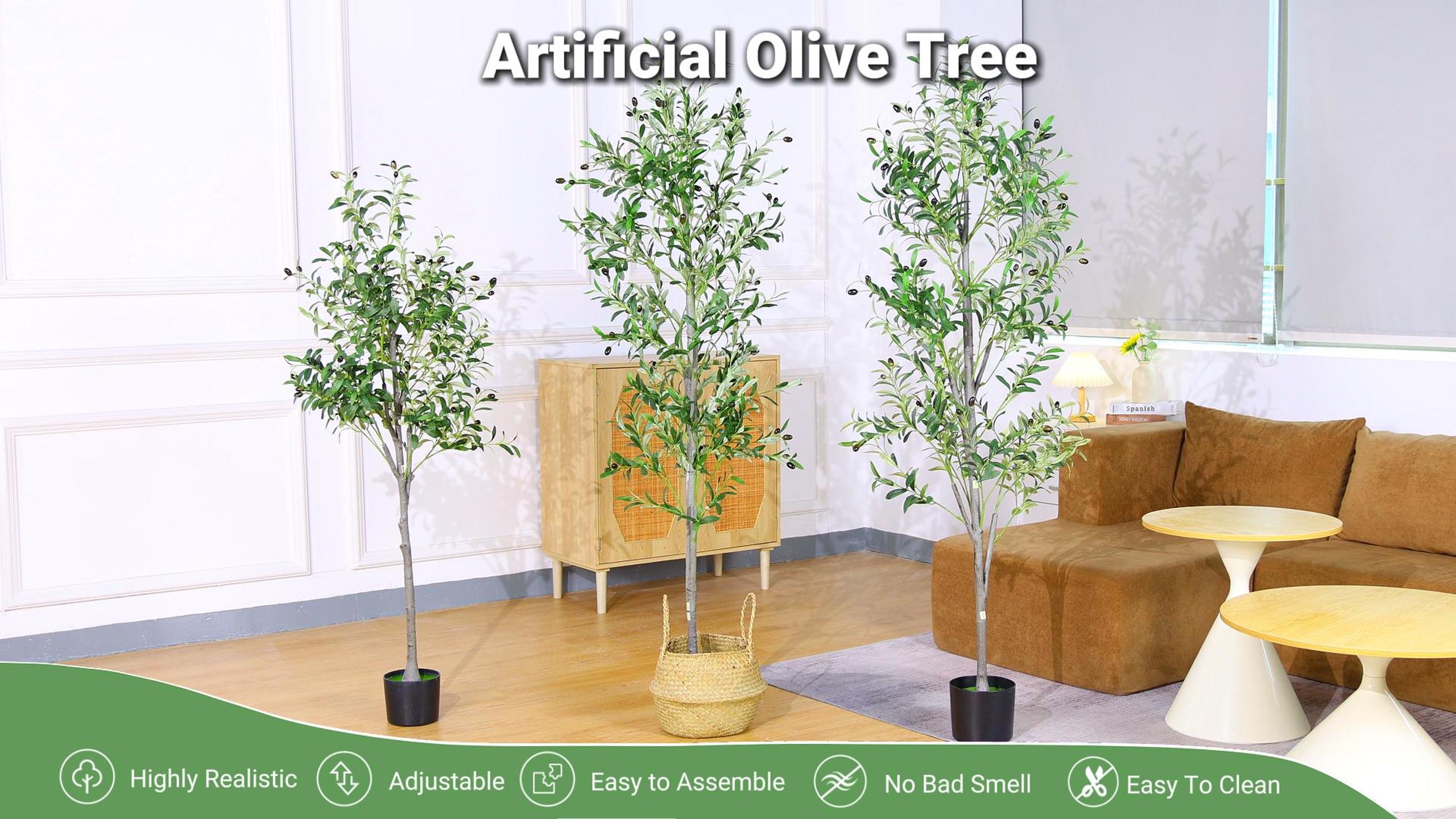 LIZEVINC Artificial Olive Tree 6ft, Faux Olive Plant with Wood Trunk ...