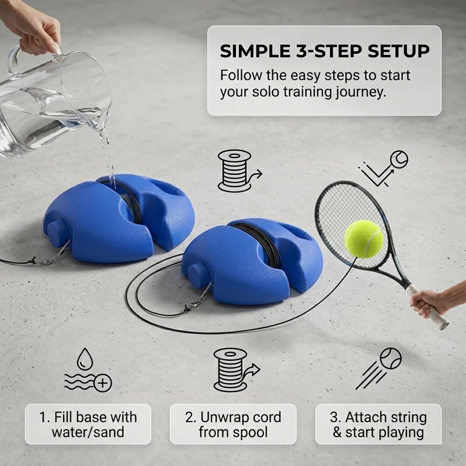 Tennis Practice Rebounder, Solo Training Equipment, Portable Tennis ...