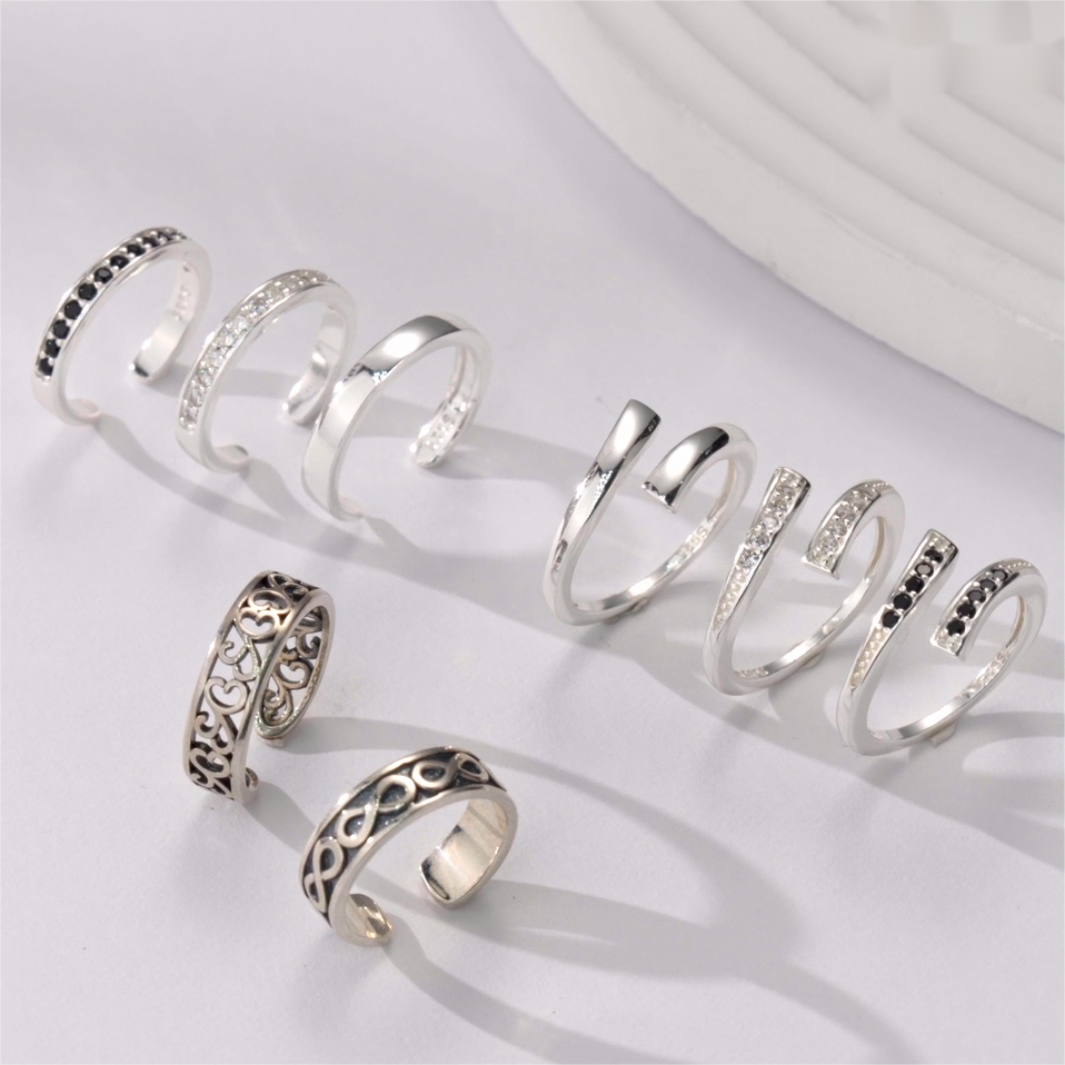FOCALOOK 925 Sterling Silver Toe Rings for Women Adjustable Open Cuff ...