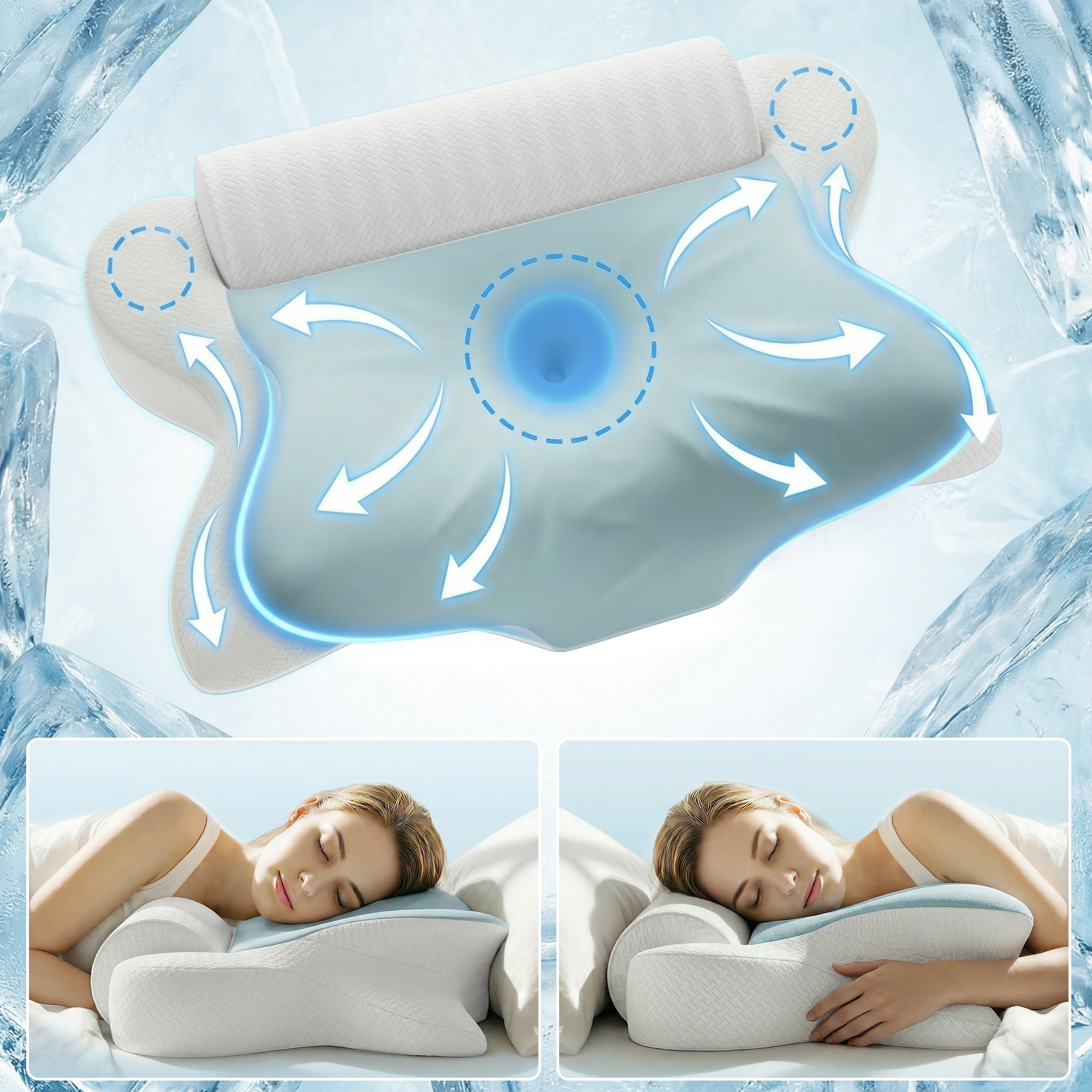 3 in 1 Memory Foam Cervical Pillow, Cooling Fabric Neck Pillow with ...