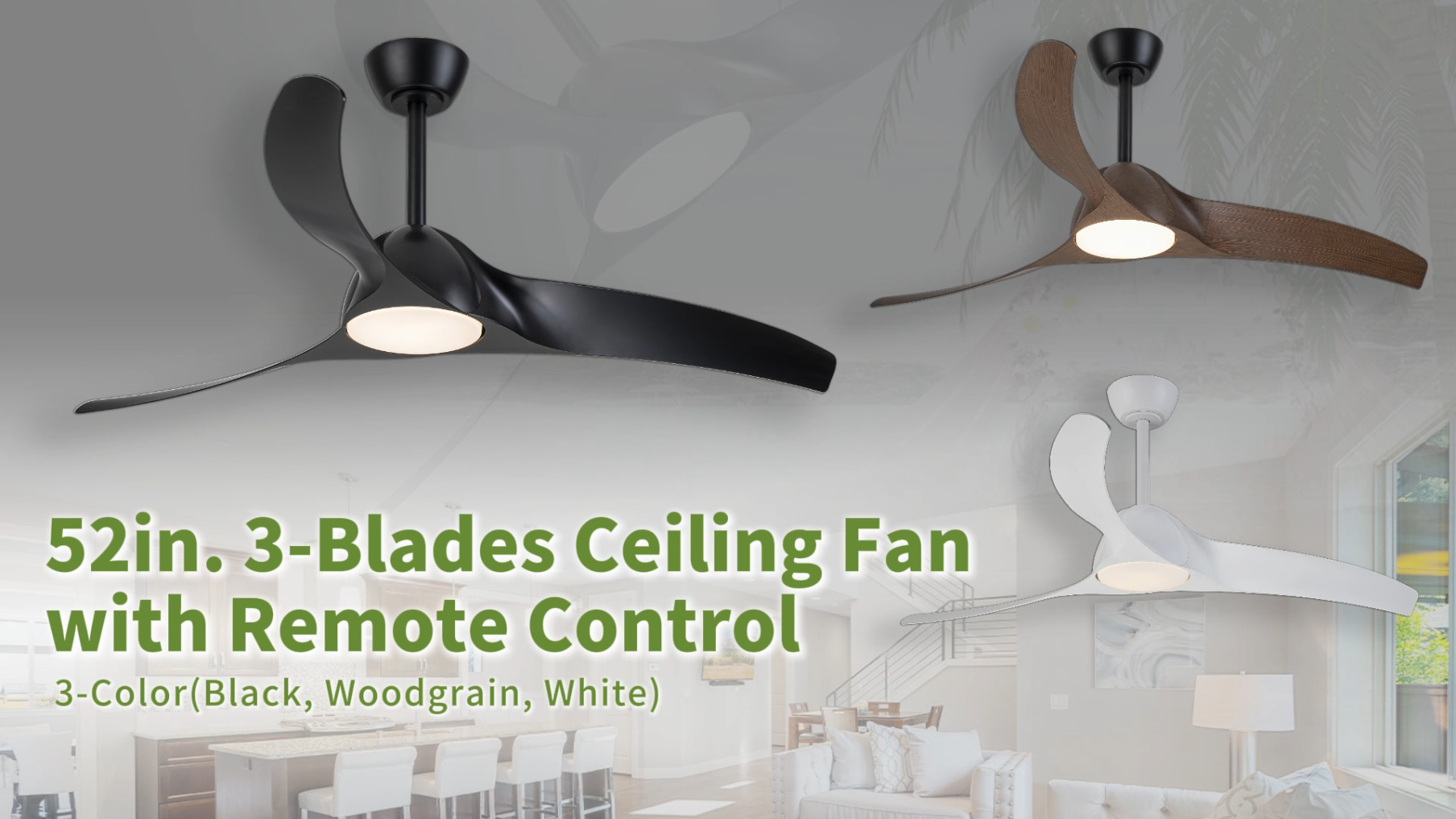 C Cattleya 52in. 3-Blades Black Dimmable Changeable 3000K/4000K/5000K ...