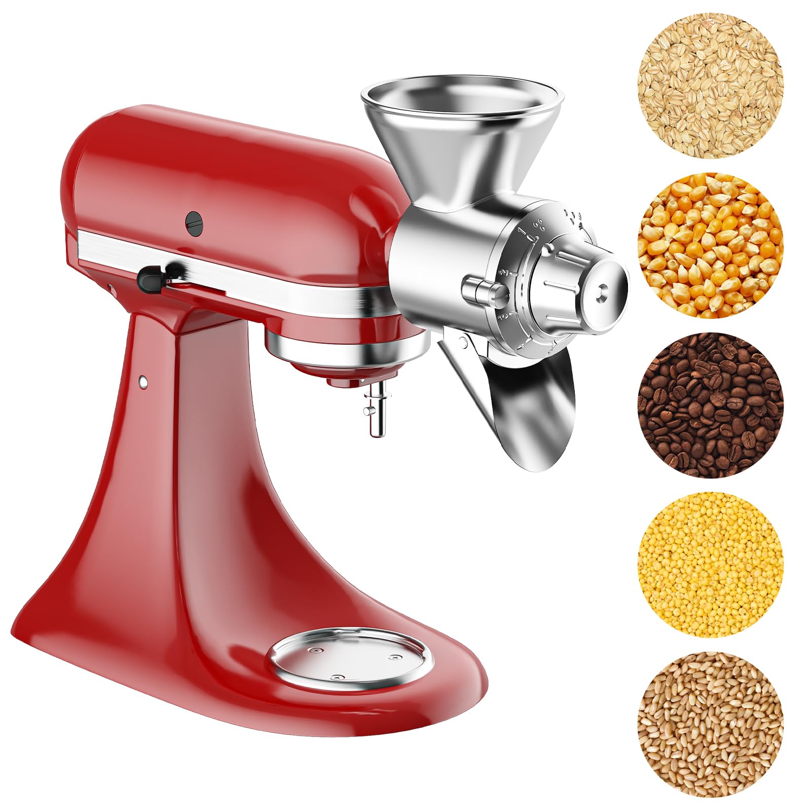 Gvode Grain Mill Attachment, 9 Grind Levels, All-Metal, Fits KitchenAid ...