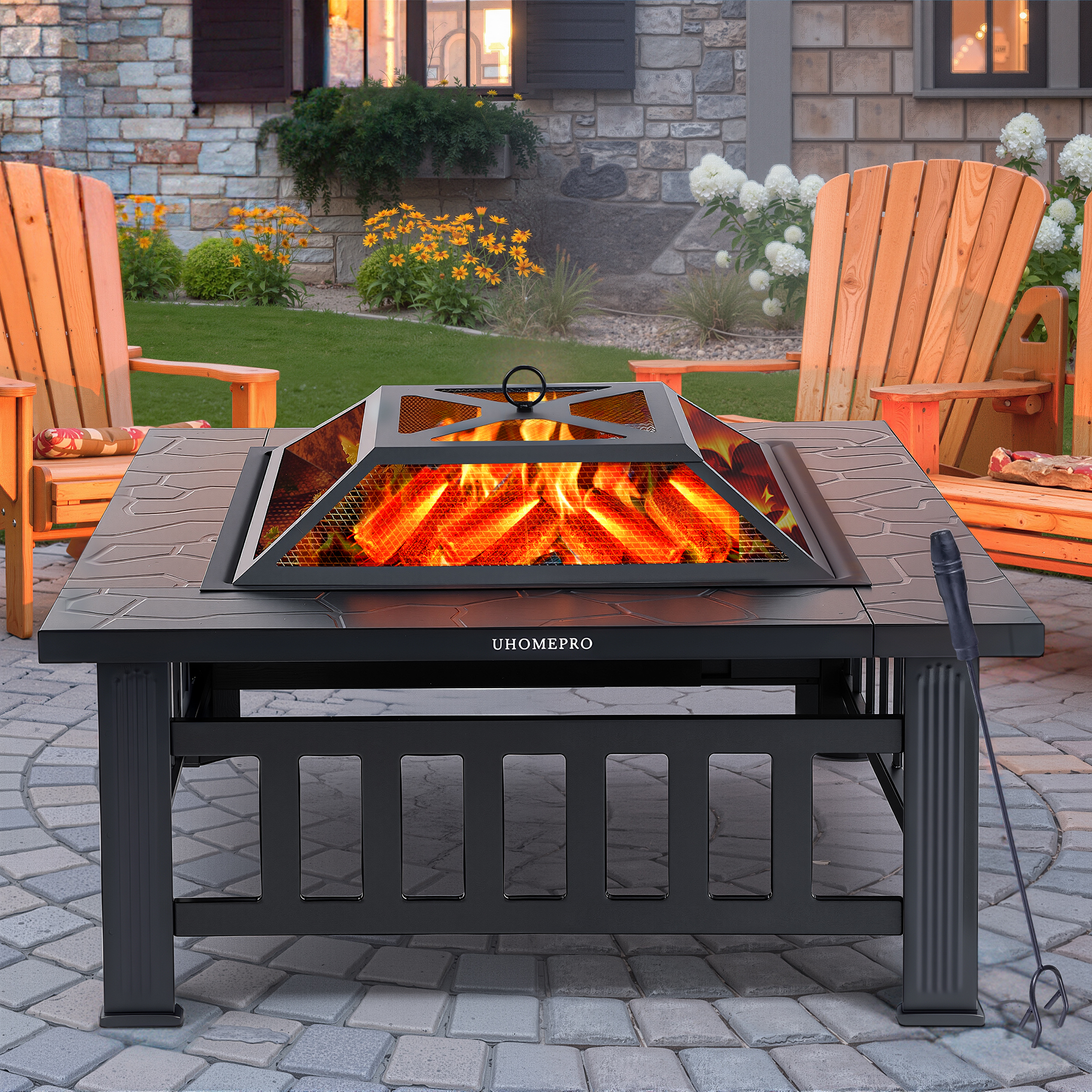 Fire Pits for Outside, 32" Wood Burning Fire Pit Tables with Screen Lid ...
