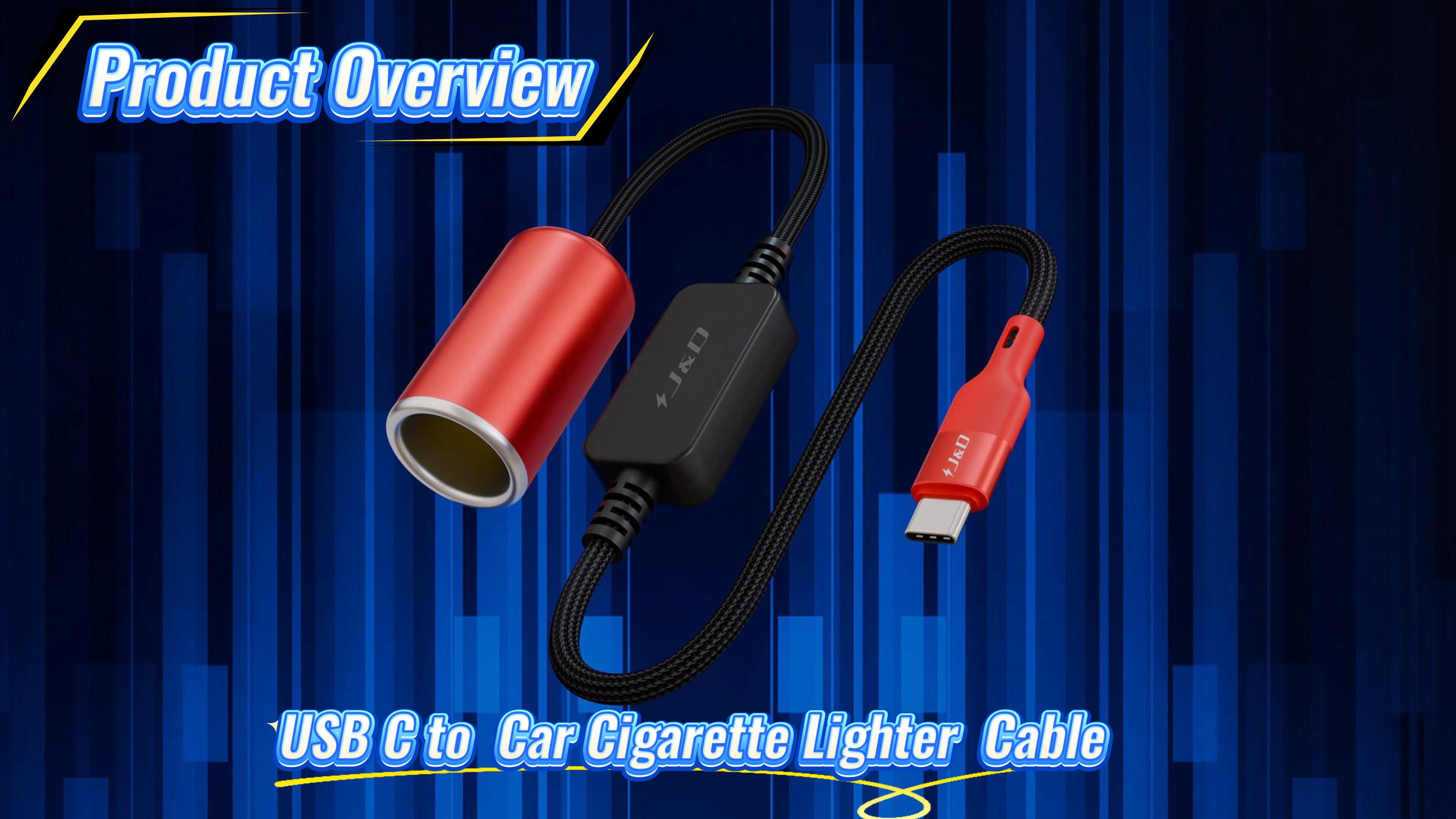 J&D USB-C To 12V Car Cigarette Lighter Converter, 18W Power Cable for ...