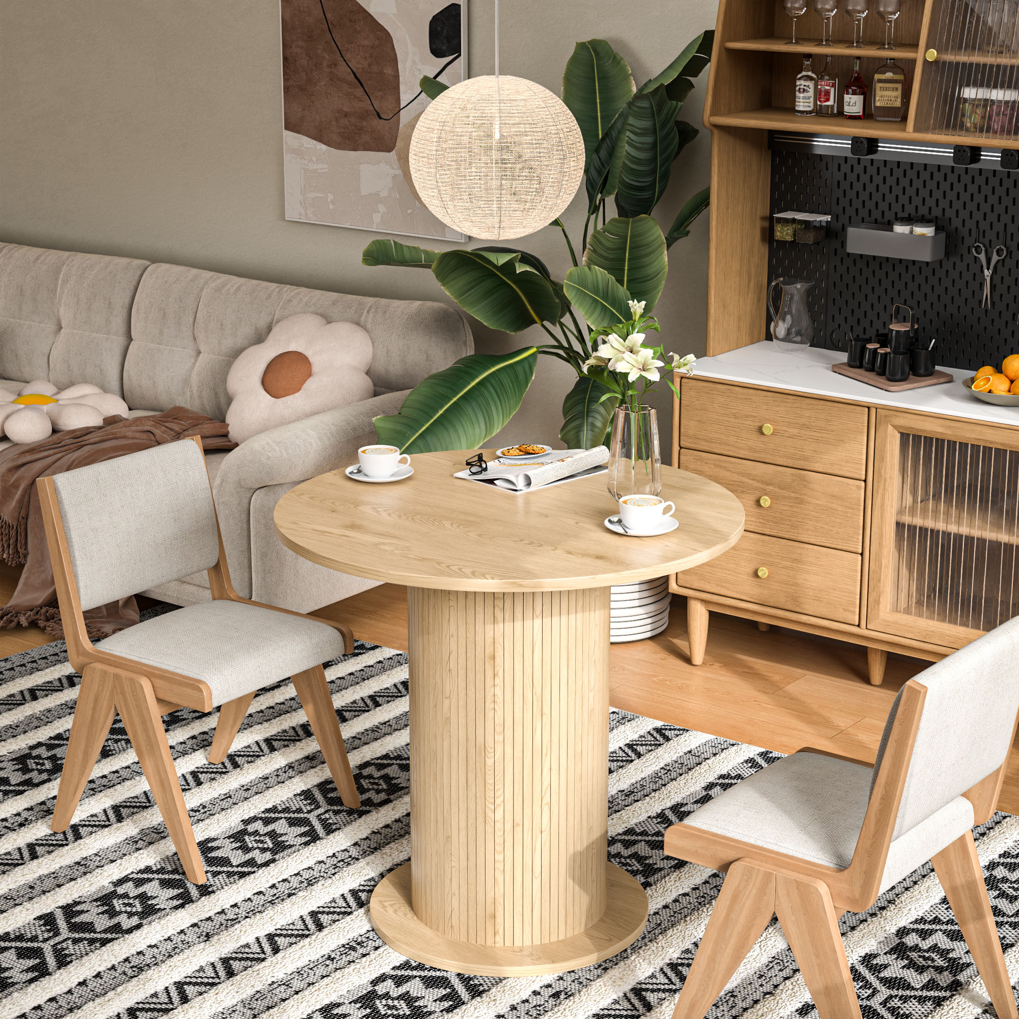 Oubayajia Modern Farmhouse Round Dining Table, Wood Kitchen Table for 2 ...