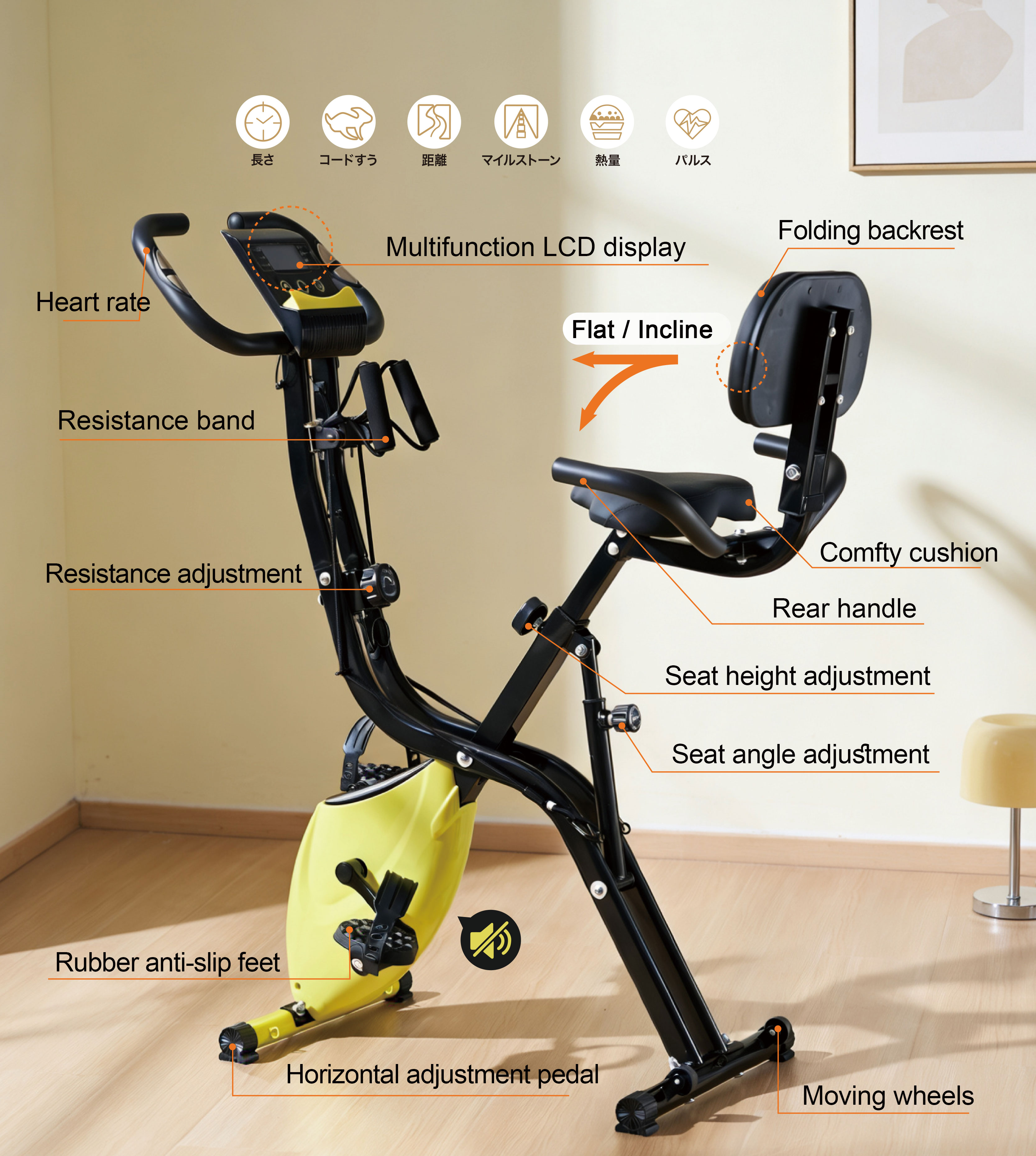 YR Folding Exercise Bike 8 Levels Magnetic Resistance Fitness Equipment ...