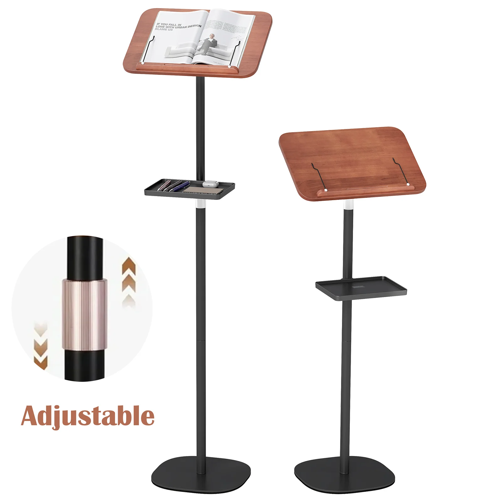 IAJXWI Floor Book Stand for Reading, Adjustment Height Wood Standing ...