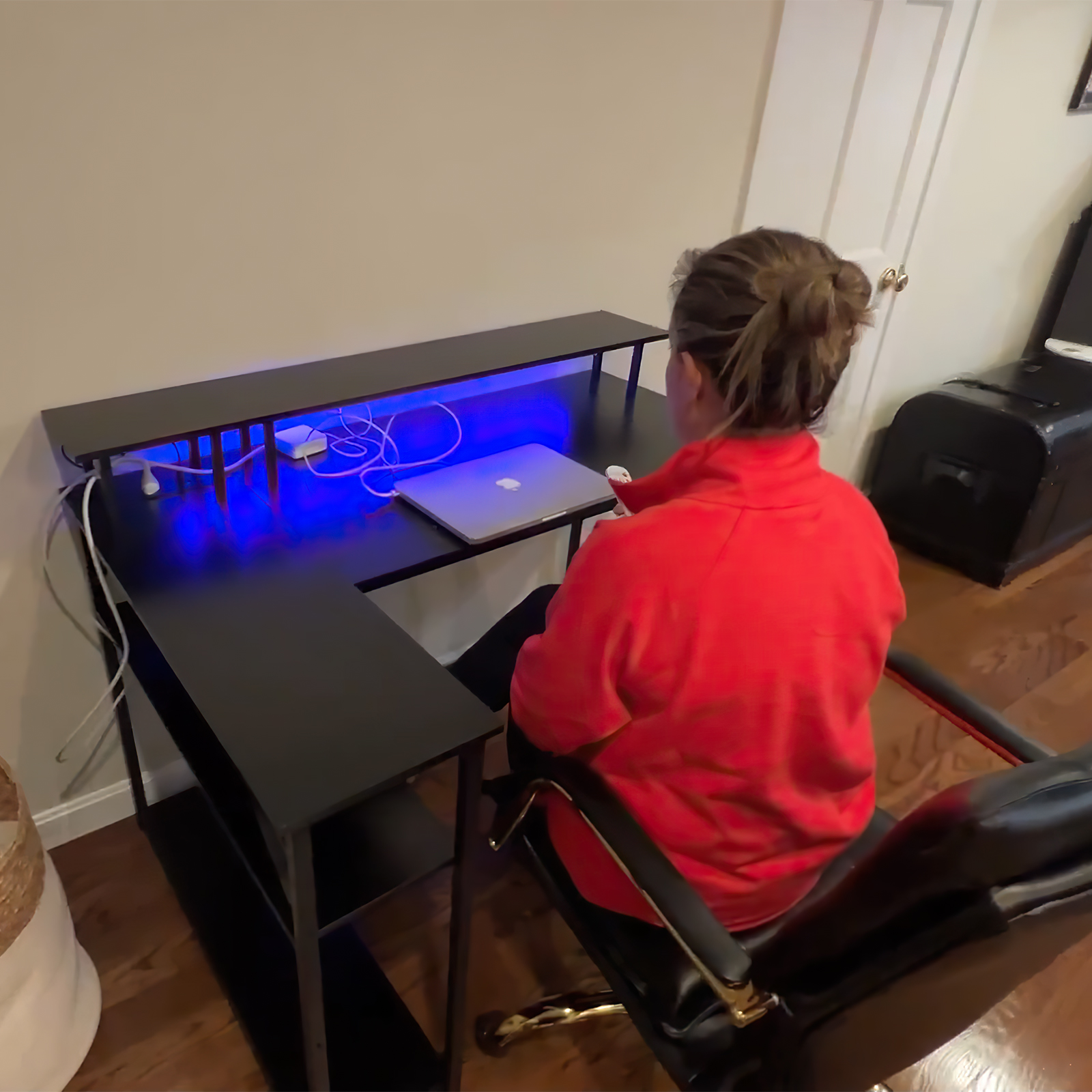 Mr IRONSTONE L-Shaped Desk with Power Outlets & Monitor Stand, 47 inch ...