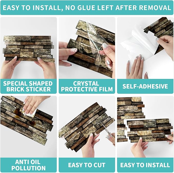12 Pcs Retro Wood Grain Peel and Stick Wallpaper, PVC Waterproof Oil ...