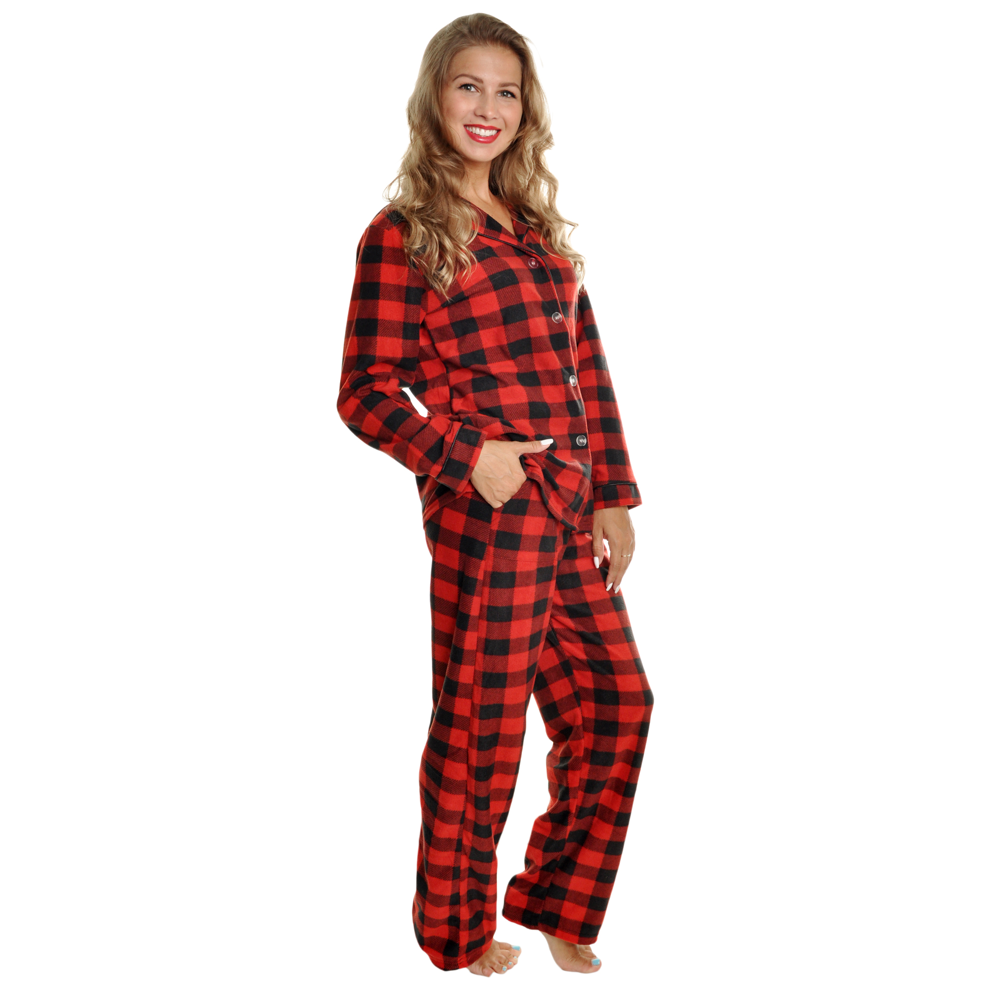 Angelina Cozy Fleece PJ Set, Notch Collar with Pockets (1-Pack ...