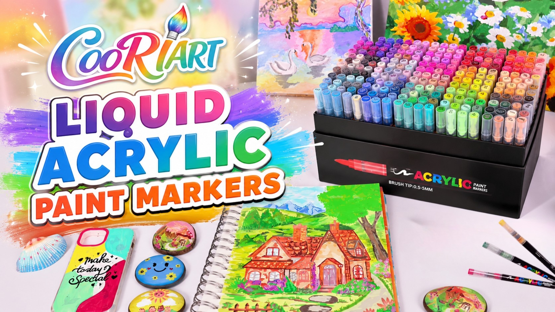 COORIART 240 Colors Acrylic Paint Markers, Soft Brush Tip Pens ...