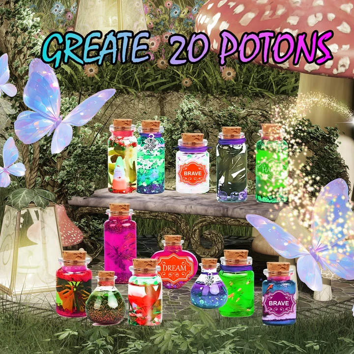 Magic Potion Kit for Kids - 20-Piece Witch Bottles, Glow-in-the-Dark ...