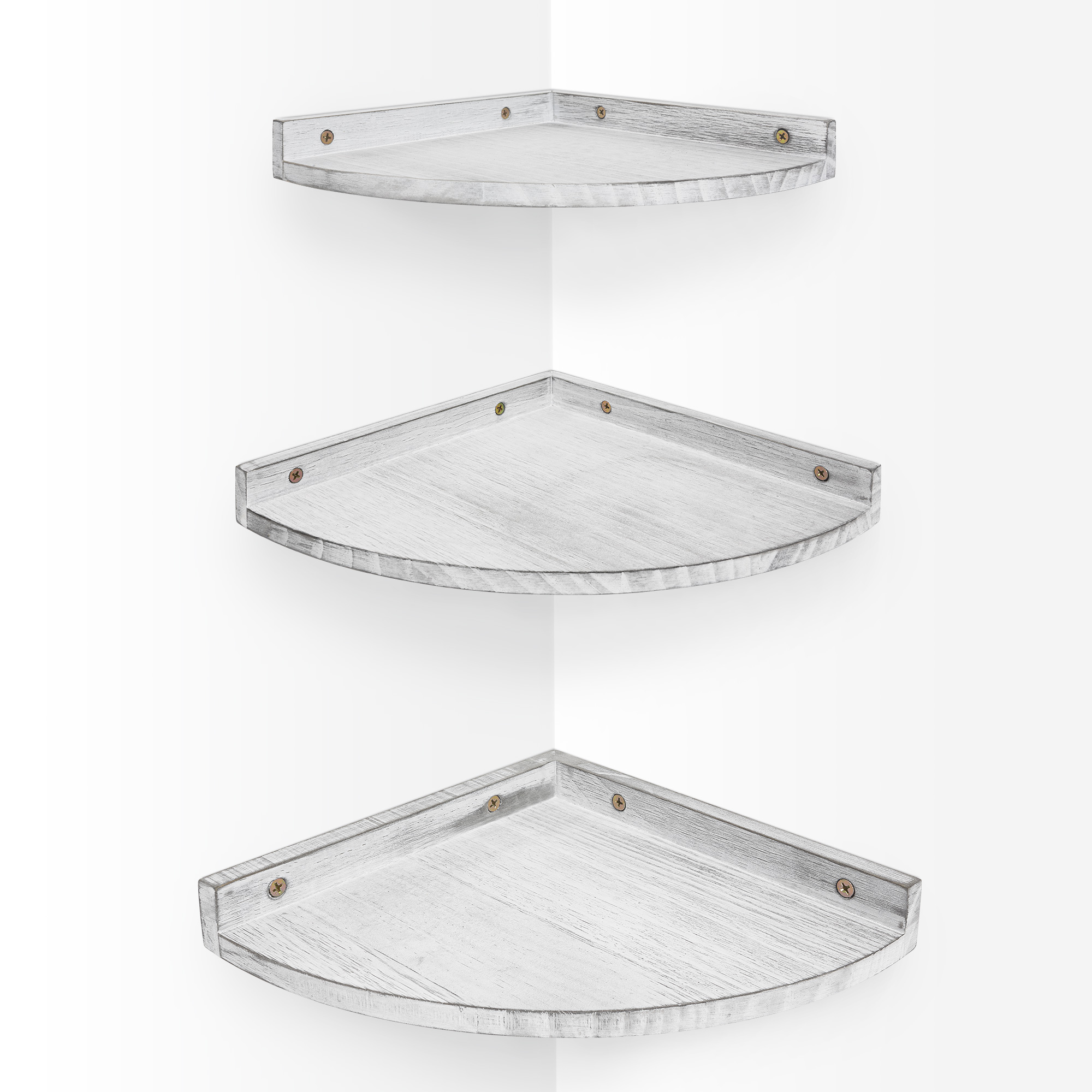 Afuly 3 Set Floating Corner Shelves, Wall Mounted, Rustic White Solid ...