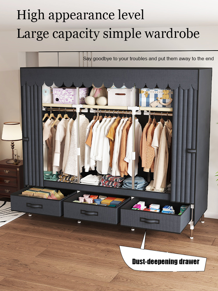 ArluKin 59Inch Portable Wardrobe Closet, Gray with Steel Frame, 3 ...