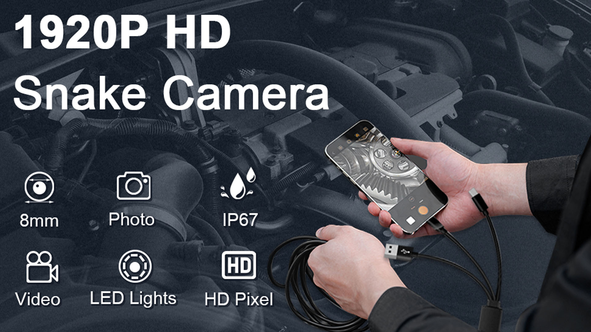 Endoscope,3 in 1 USB Borescope Camera, Snake Camera with 6 LED Lights ...