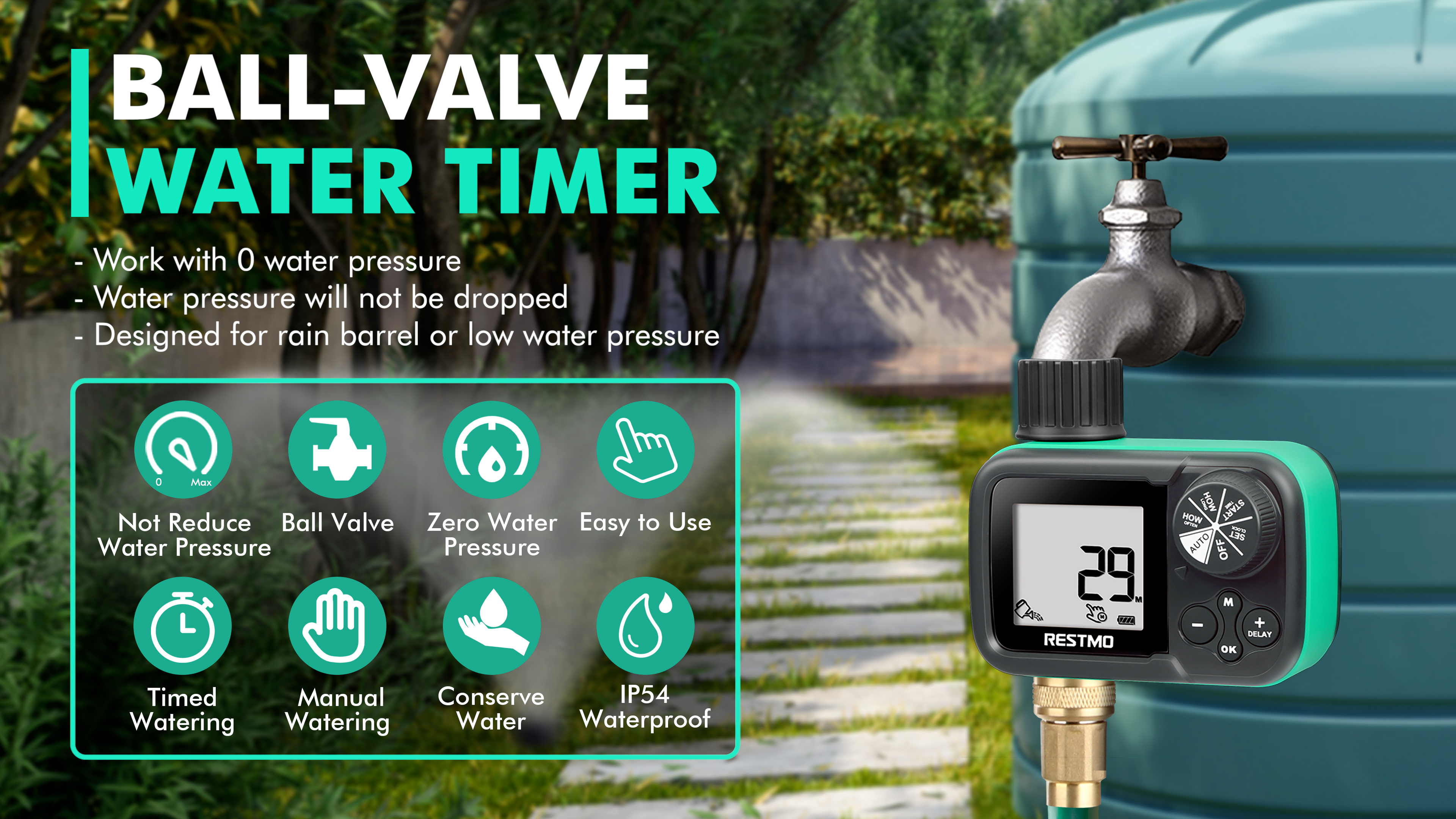 RESTMO Sprinkler Timer, Garden Hose Water Timer, Outdoor Faucet, Lawn ...