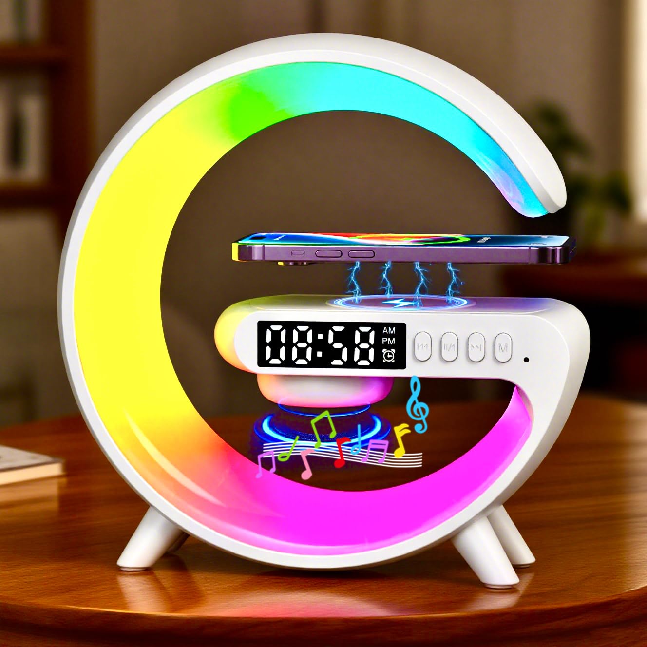 All In One Smart Bedside Lamp 15w Fast Wireless Charger Alarm Clock