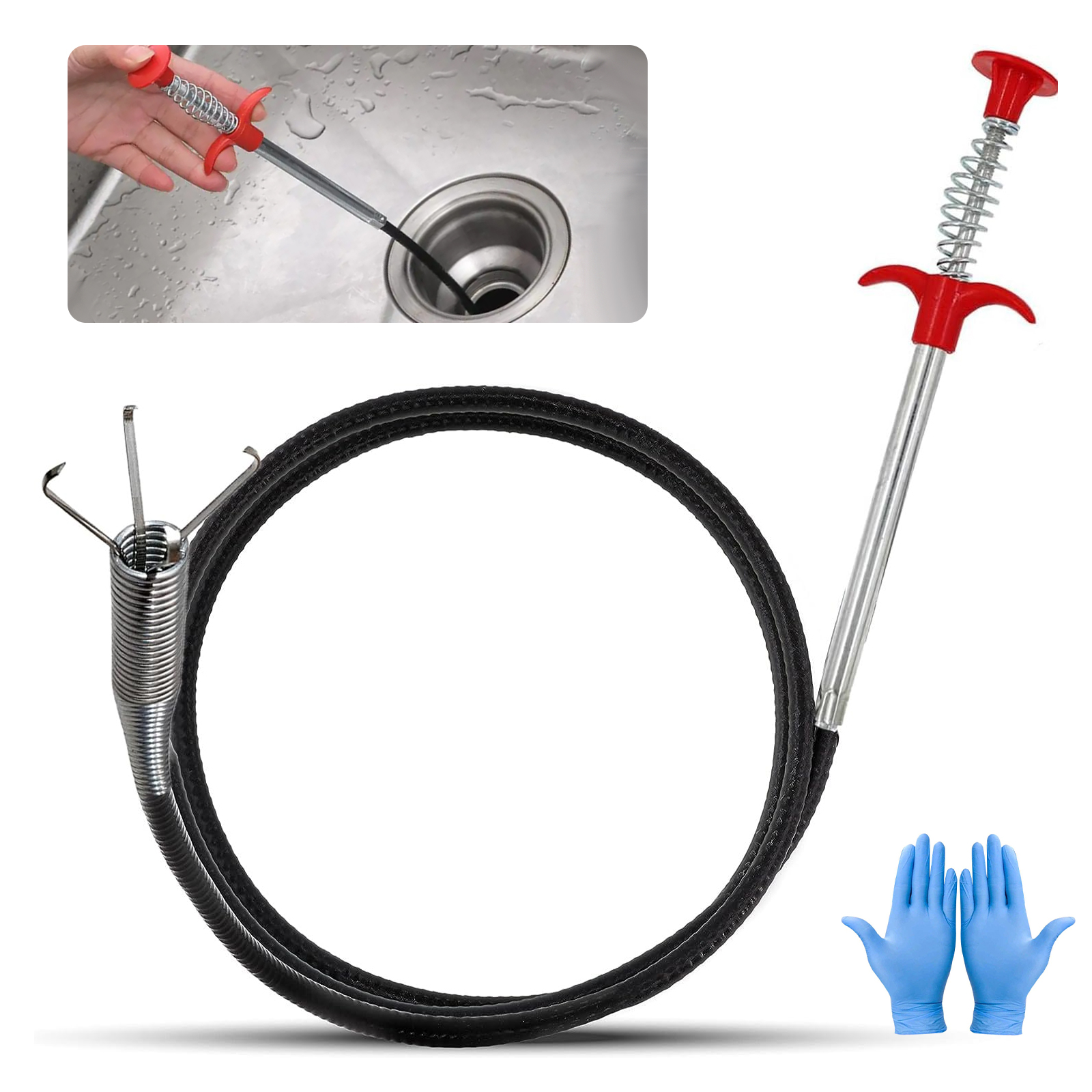 TSV 118" Drain Snake, Drain Clog Remover, Sink Snake Drain Cleaner Tool ...