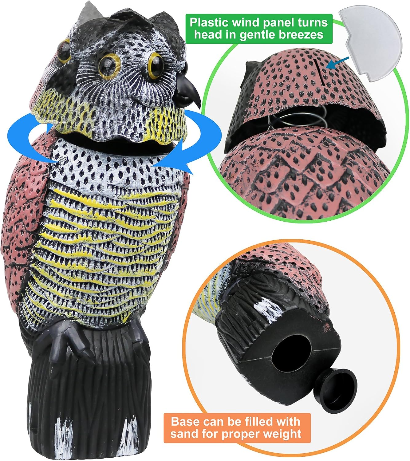 Galashield Owl Decoy - Rotating Head Bird Repellent Scarecrow, 2 Pack ...