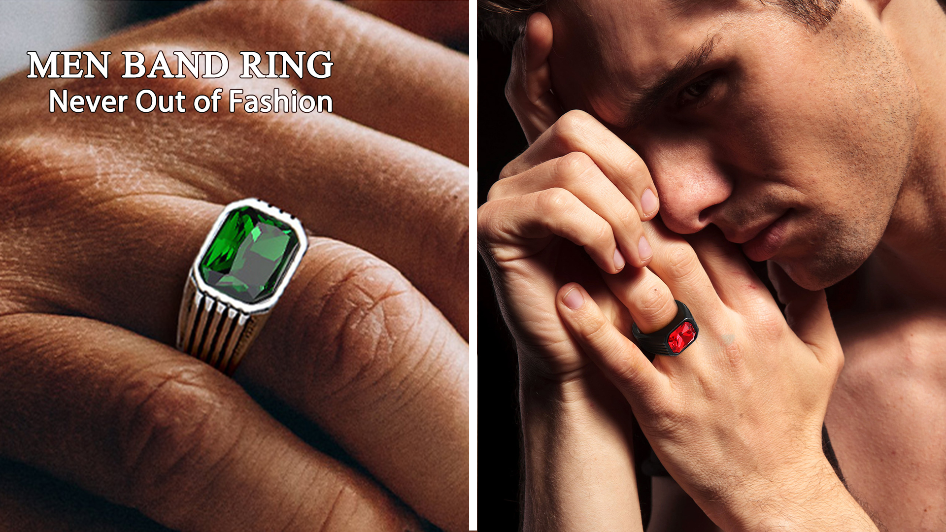 Bestyle Created Emerald Signet Rings for Men Stainless Steel Thumb ...