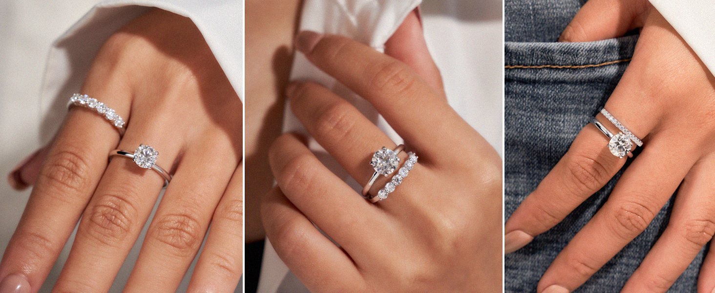 IMOLOVE Solitaire Moissanite Engagement Ring, 1CT D Color VVS1 Clarity ...