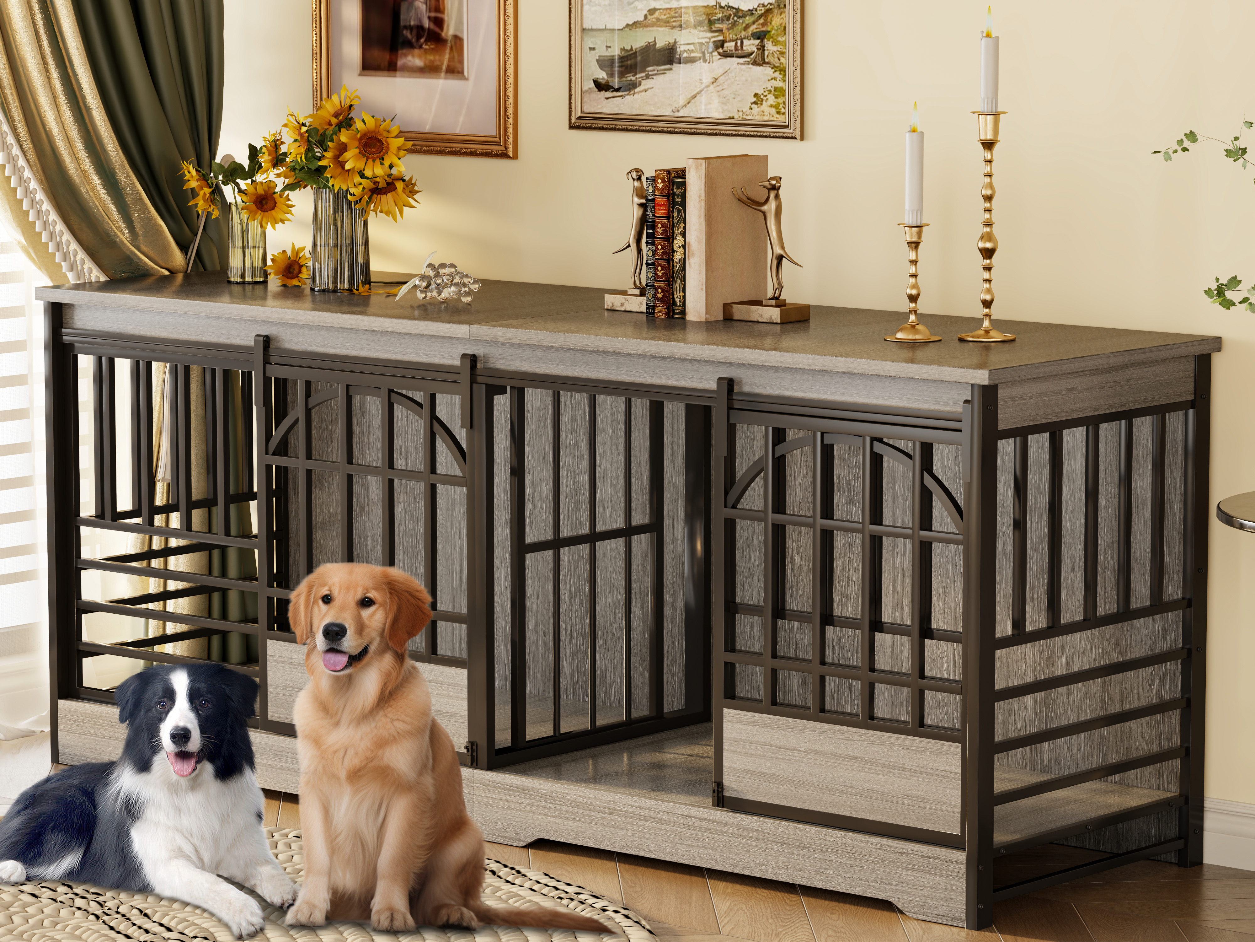 78 inch Dog Crate Furniture XXL Dog Cage Heavy Duty Dog Kennel Indoor ...