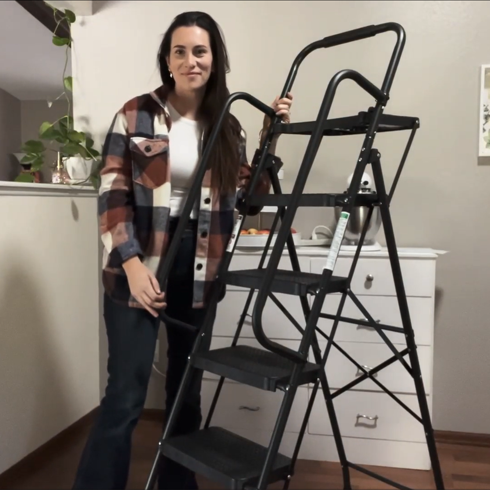 JOZ 5-Step Folding Ladder, 350lbs Capacity, with Handrails, Tool Tray ...