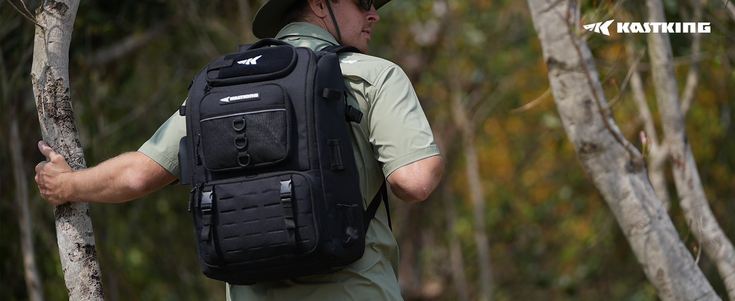 KastKing Water-Resistant Fishing Tackle Backpack with Rod Holders, 14 ...