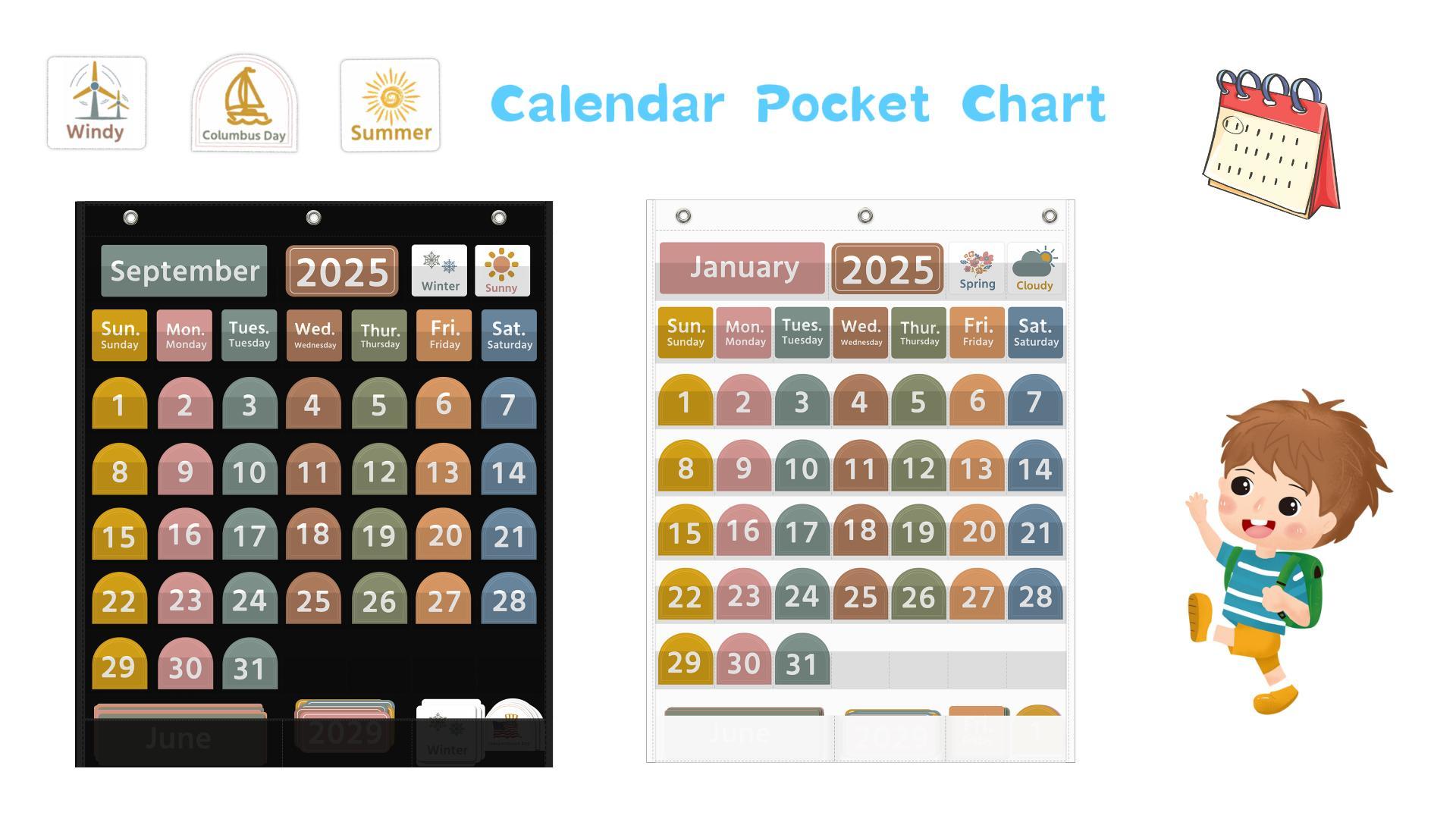 KEEPJOY, Calendar Pocket Chart, 32.25 x 24.13 inch, White - Walmart.com