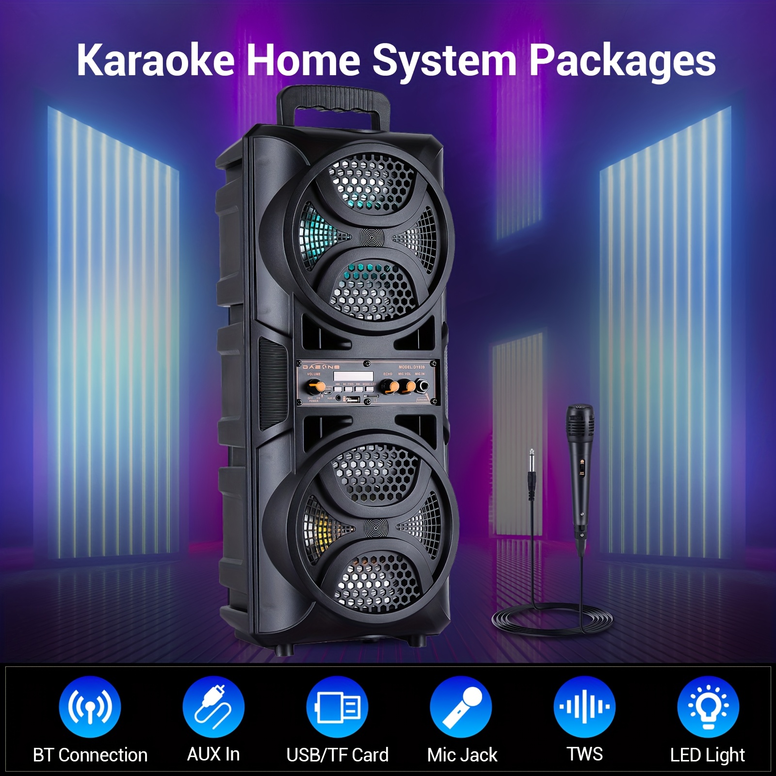 Portable Wireless Bluetooth Speaker PA Sound System Dual 6.5" Woofer ...