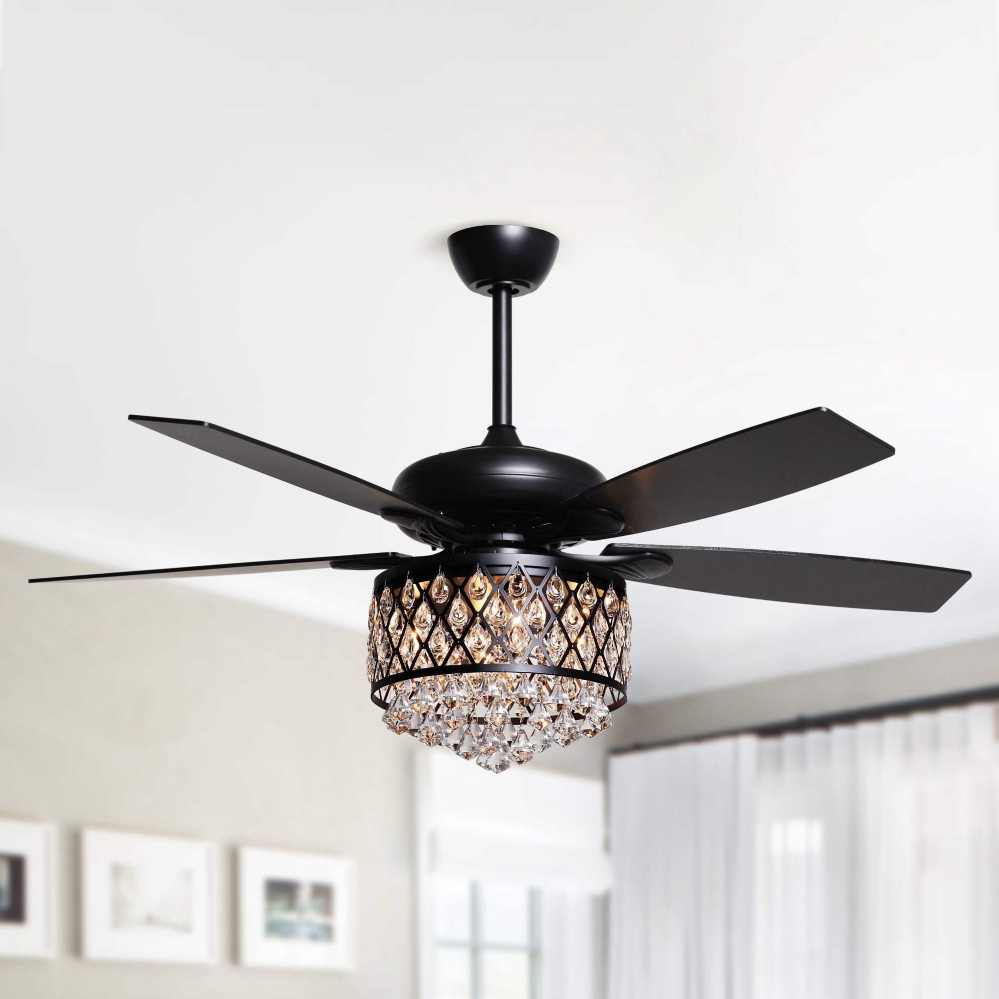 Parrot Uncle 52 Inch Modern Ceiling Fan with Remote Control, Crystal ...