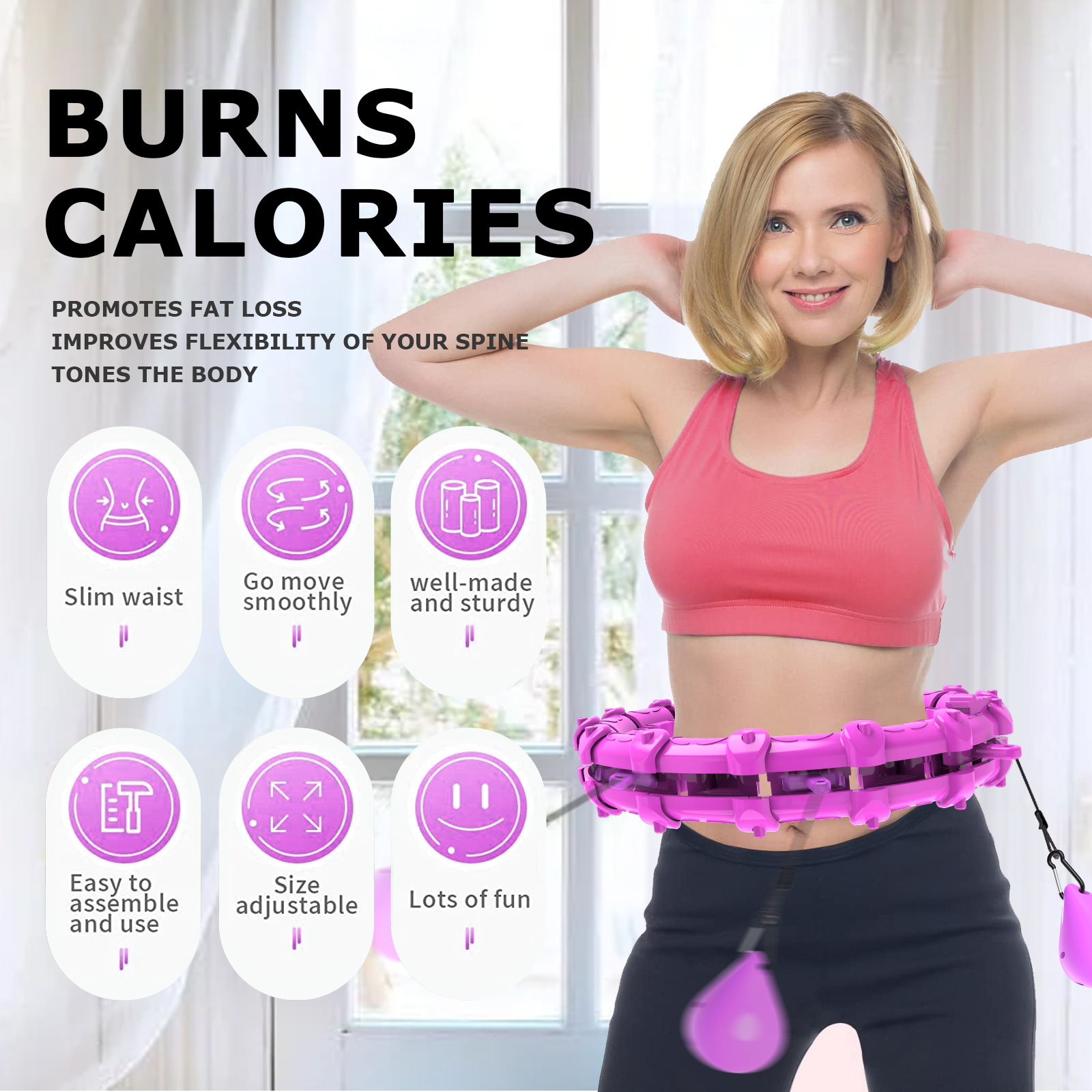 Iweighoola Weighted Exercise Waist Hoop, 28 Knots, 63 Inches ...