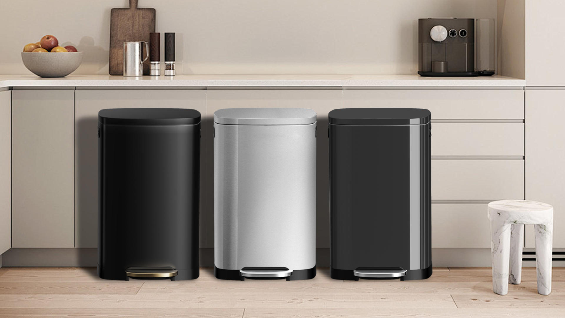 KSSKSS 13 Gallon Trash Can with Lid,Fingerprint-Proof Stainless Steel Kitchen Trash Can with ...