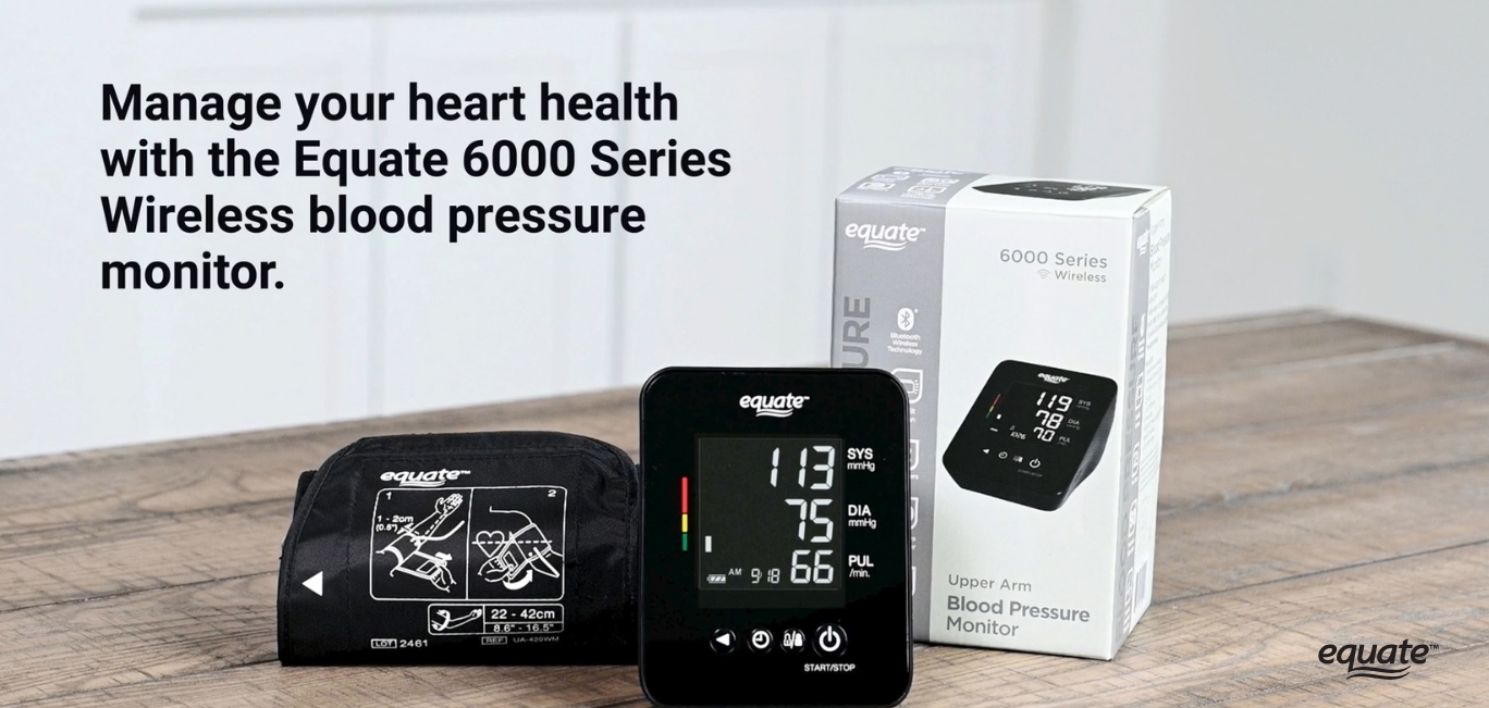 Equate 6000 Series Upper Arm Blood Pressure Monitor and Wide Range Arm ...