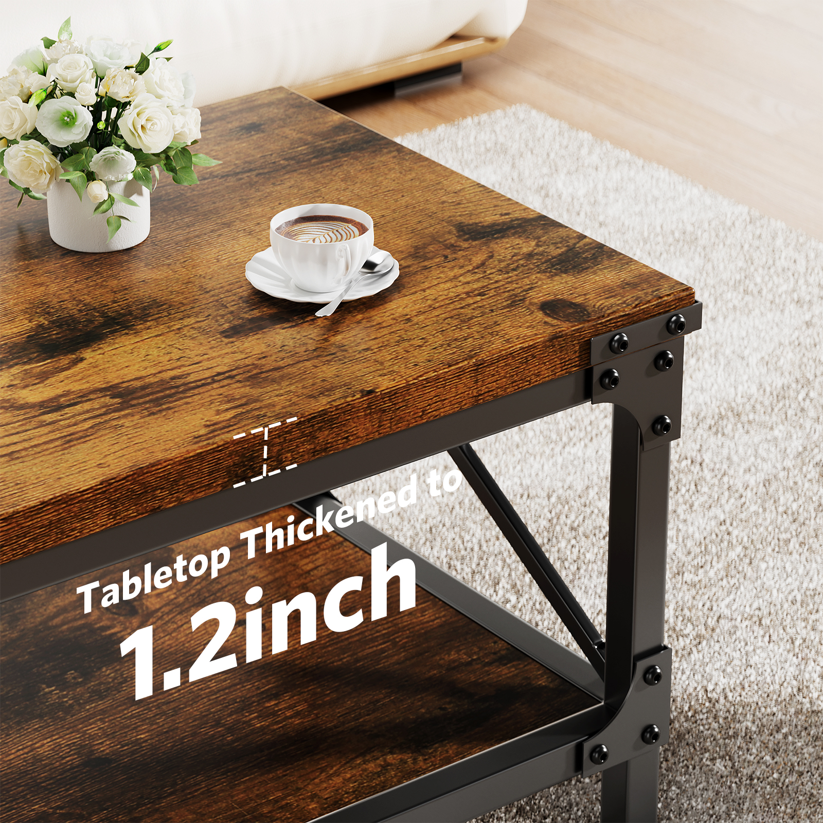 LazySpin, Industrial Rectangle Wood Coffee Table, 39.37