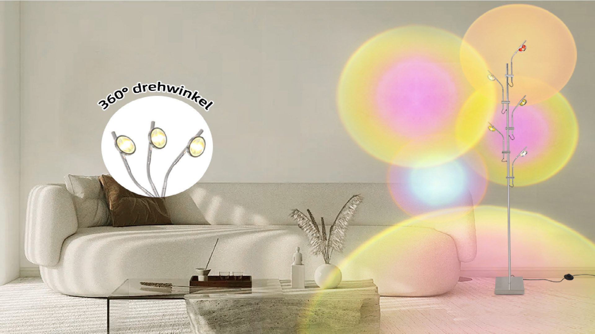 Elinkume Modern Floor Lamp, 73 inch High 5-Head Halo Effect Ambient ...