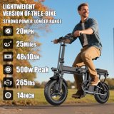 MISODO Z6 14" Electric Bike 500W Motor, 48V/10AH E-Mountain Bike,Folding Electric Bicycle for ...