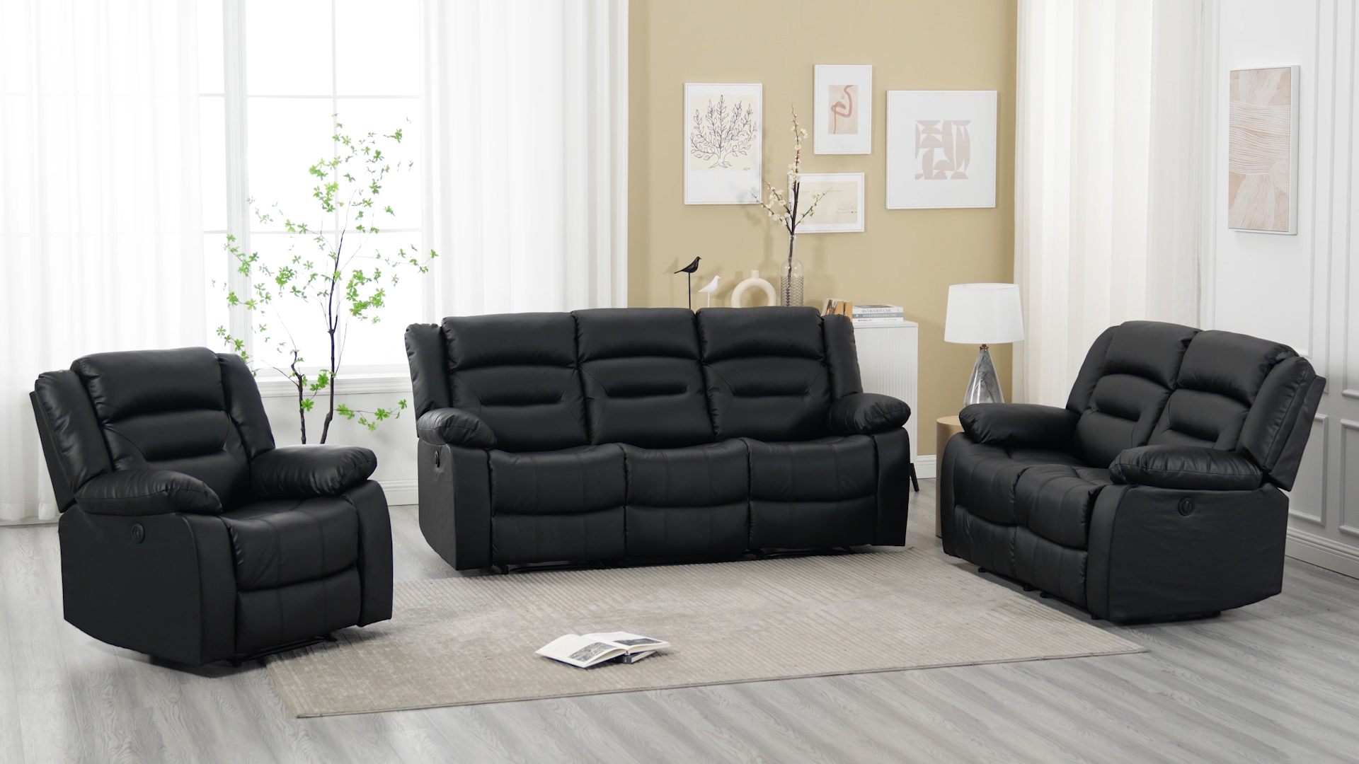 Bonzy Home Faux Leather Power Reclining Sofa, Electric 3-Seater ...