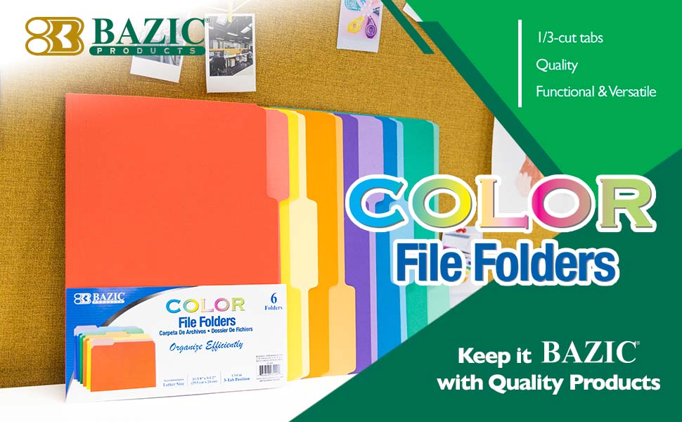 BAZIC Manila File Folder, 1/3-Cut Tabs, Letter Size, Assorted Colors ...