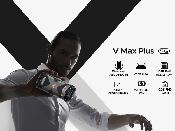 DOOGEE V MAX Plus 5G Rugged Smartphone, 22000mAh 36GB+512GB Android 14 ...
