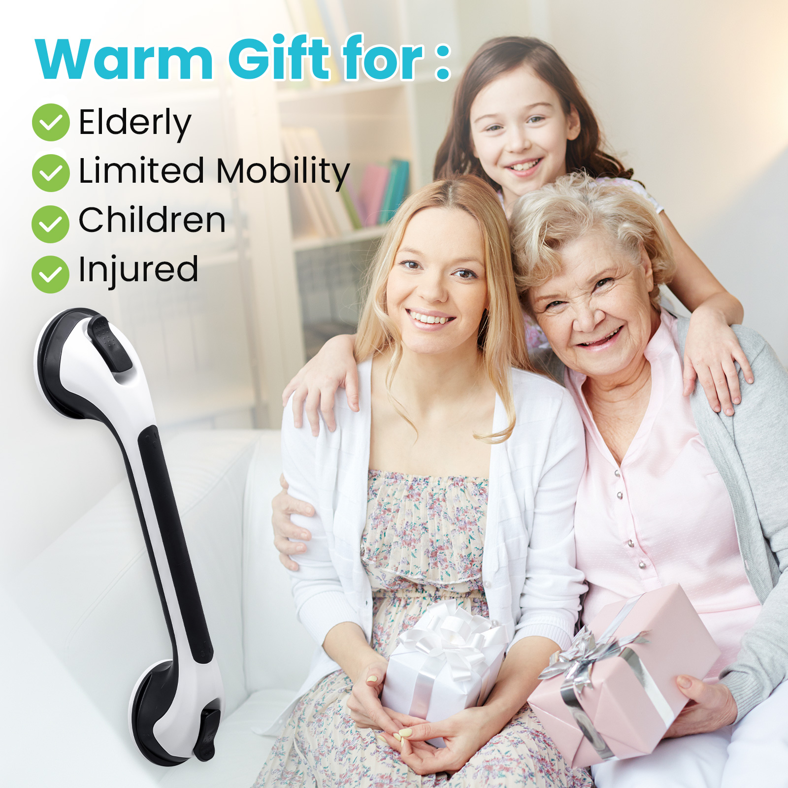 TAILI 2 Pack Shower Handles for Elderly, Grab Bars for Bathroom, 16.8 ...