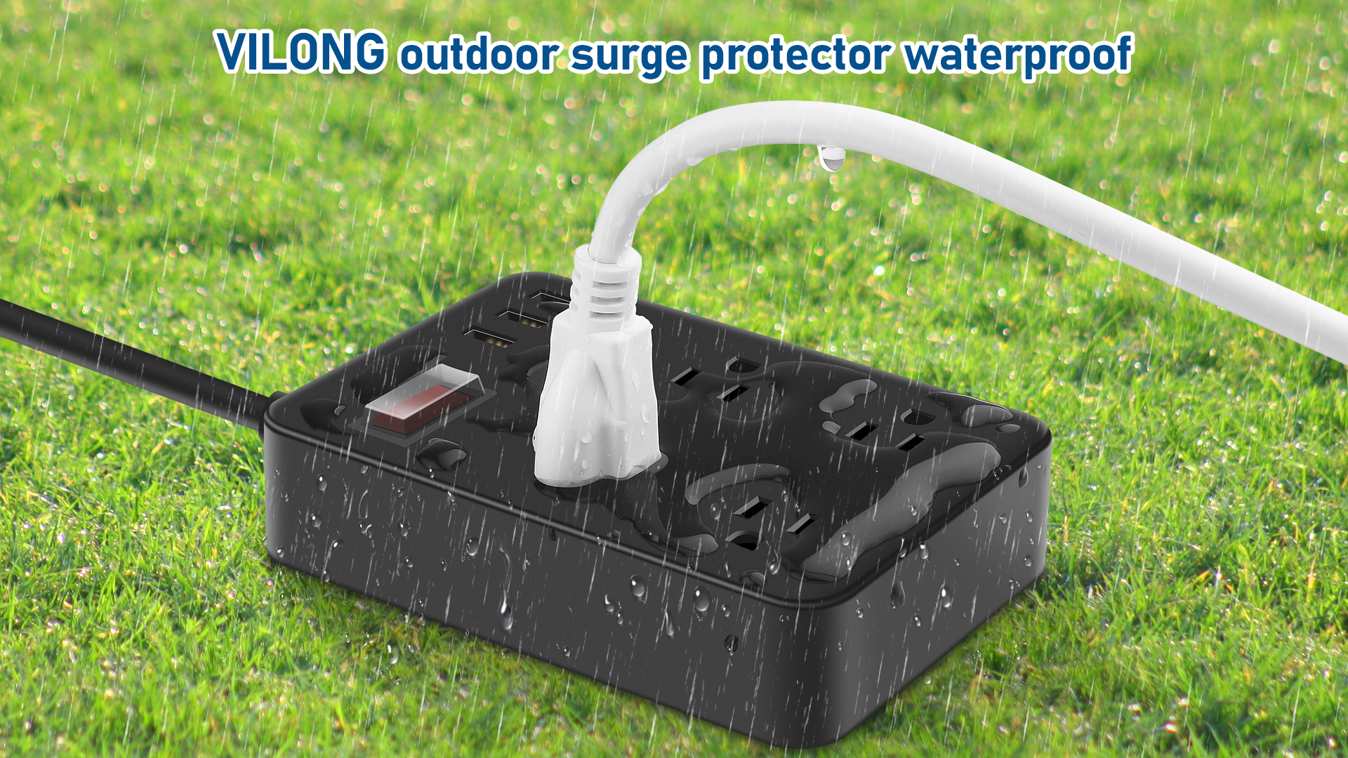 VILONG Outdoor Surge Protector, Waterproof Power Strip with 4 Outlets ...