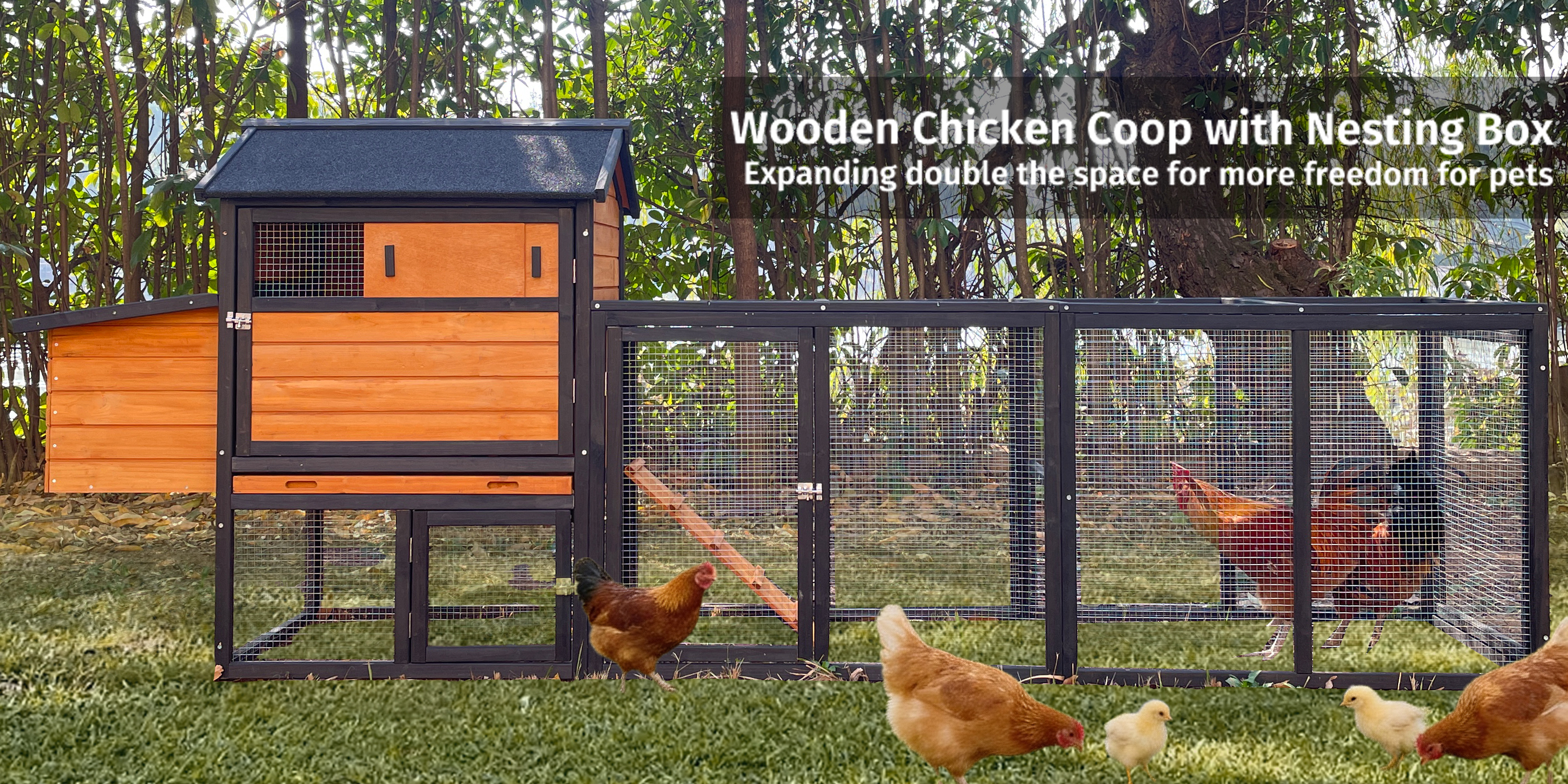 114" Chicken Coop with Run, Wooden Hen House for 2-6 Chickens with ...