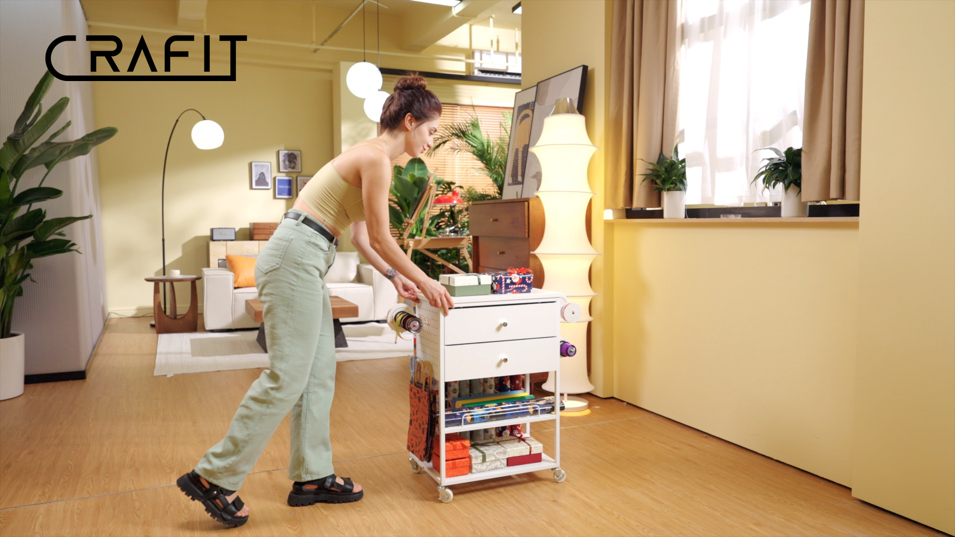 Crafit Gift Wrapping Table Craft Paper Storage Cart with 2 Drawers and ...