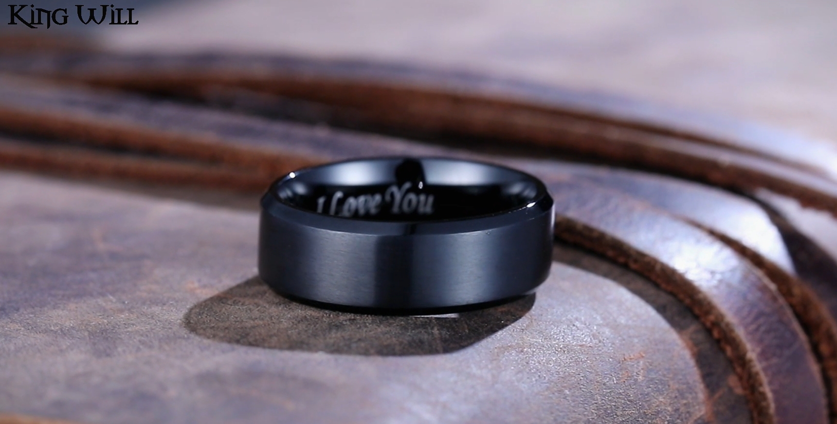 King Will Men's Black and Sliver Titanium Ring-6mm Polished Beveled ...