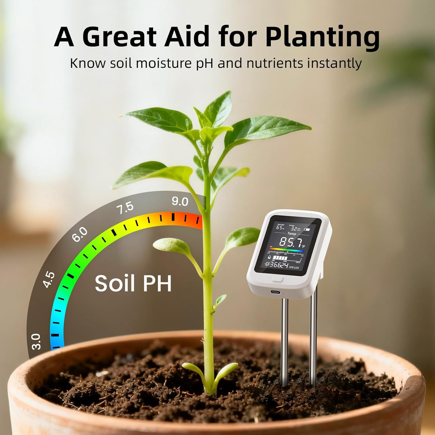 Duklik 6-in-1 Soil Moisture Meter with pH, Plant Water Meter, Digital ...