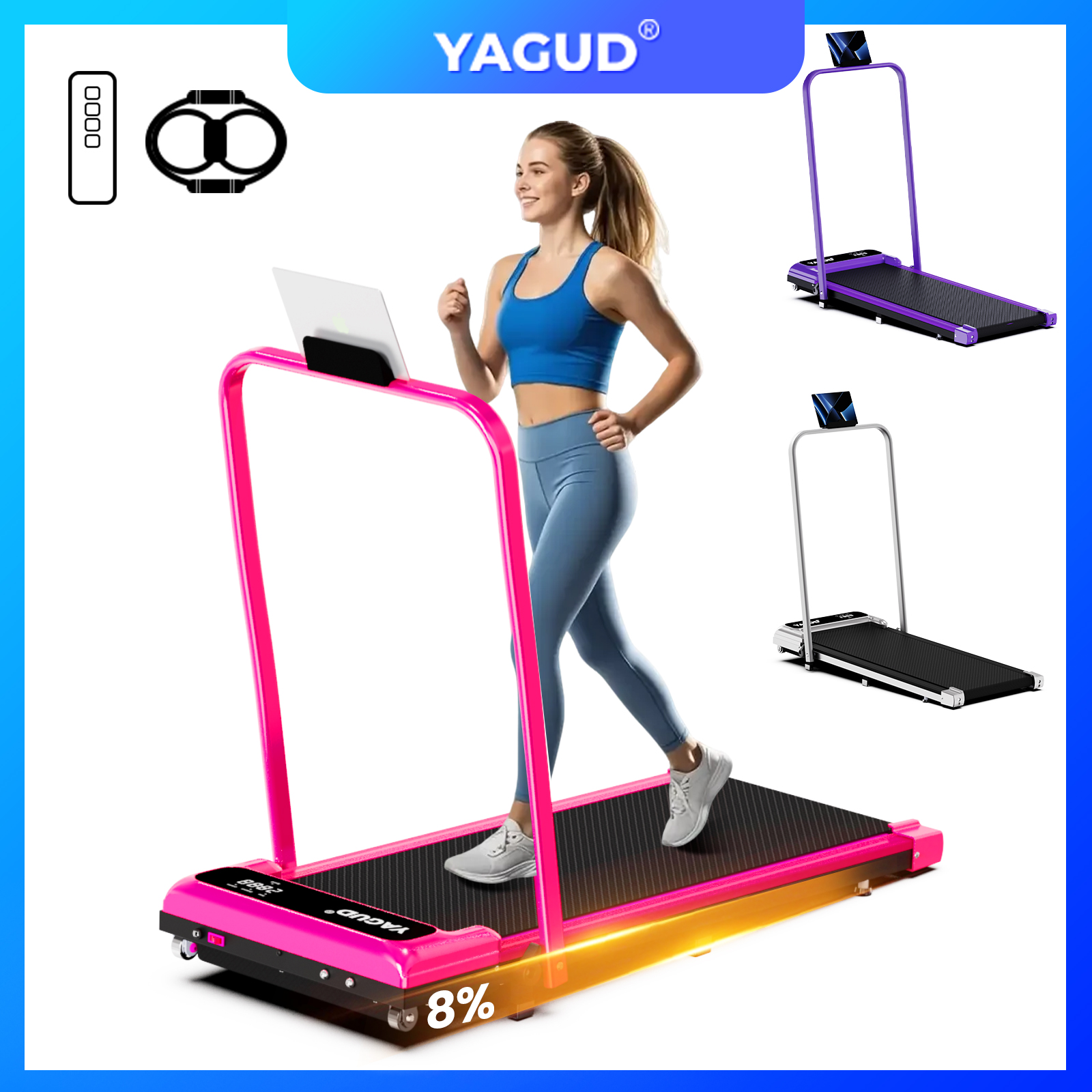 Yagud Walking Pad Treadmill with Handle Bar and Adjustable Incline, 3 ...